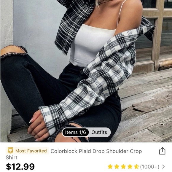 SHEIN | Tops | Shein Cropped Split Plaid Flannel | Poshmark